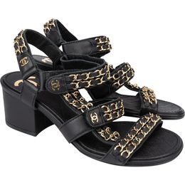 Chanel Sandalen - Chanel Gold Tone Chain Sandals (34,5) - Gr. ONE_SIZE - in Schwarz - f&uuml;r Damen