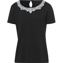 Heine Damen Kurzarmshirt mit Spitzendetails schwarz-ecru Gr&ouml;&szlig;e 50