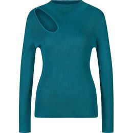 CR&Eacute;ATION L Damen Langarm-Pullover mit Cut-out-Detail aquapetrol Gr&ouml;&szlig;e 38