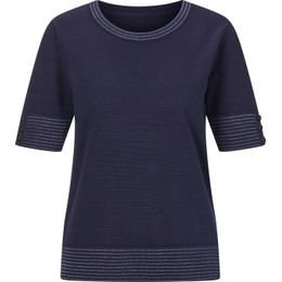 CREATION L PREMIUM Damen Kurzarmpullover mit Glanzgarn-Abschl&uuml;ssen marine Gr&ouml;&szlig;e 40