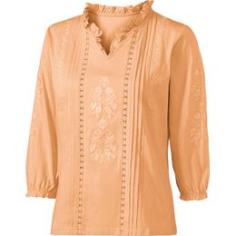 CR&Eacute;ATION L Damen 3/4-Arm-Shirt mit R&uuml;schen am Ausschnitt apricot Gr&ouml;&szlig;e 38