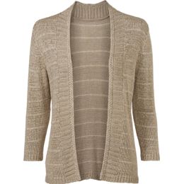 CR&Eacute;ATION L Damen Strickjacke im Ajour-Mix mit B&auml;ndchengarn sesam Gr&ouml;&szlig;e 40