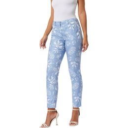 CR&Eacute;ATION L Damen 5-Pocket-Jeans mit Bl&auml;tter-Druck eisblau-champagner-bedruckt Gr&ouml;&szlig;e 40