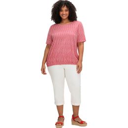 sheego Damen Kurzarmshirt mit Minimal-Alloverdruck und Gummizugbund magenta-gemustert Gr&ouml;&szlig;e 44/46