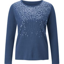 CR&Eacute;ATION L Damen Feinstrickpullover mit transparenten Pailletten jeansblau Gr&ouml;&szlig;e 38