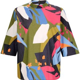 Heine Damen Schlupf-Bluse mit Stehkragen oliv-pink-bedruckt Gr&ouml;&szlig;e 36