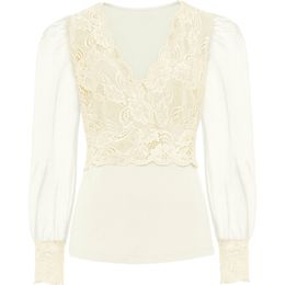 Heine Damen Langarmshirt mit transparenten &Auml;rmeln champagner Gr&ouml;&szlig;e 42