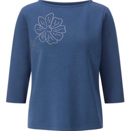 CR&Eacute;ATION L Damen 3/4-Arm-Shirt mit Blumen-Applikation jeansblau Gr&ouml;&szlig;e 38