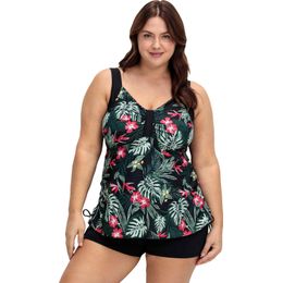sheego Damen Tankini-Oberteil mit Tropical-Print schwarz-gemustert Gr&ouml;&szlig;e 40F