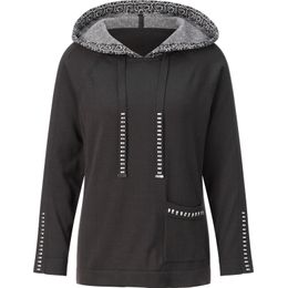 CR&Eacute;ATION L Damen Kapuzenpullover mit hochwertiger Viskose graphit-ecru-gemustert Gr&ouml;&szlig;e 40