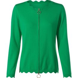 Heine Damen Feinstrickjacke mit Wellenkanten grasgr&uuml;n Gr&ouml;&szlig;e 44