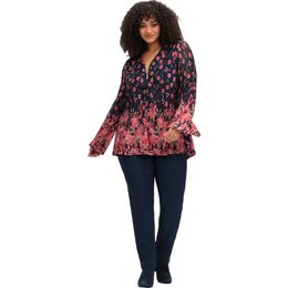 sheego by Joe Browns Damen Tunika aus Mesh, mit Trompeten&auml;rmeln blau gemustert Gr&ouml;&szlig;e 40