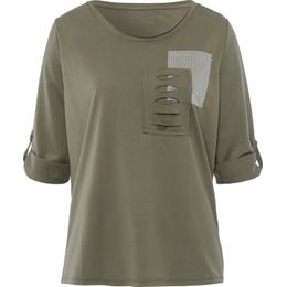 Heine Damen 3/4-Arm-Shirt mit Pailletten khaki Gr&ouml;&szlig;e 36