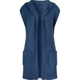 CR&Eacute;ATION L Damen Strickweste mit Kapuze, Ripp-Optik jeansblau Gr&ouml;&szlig;e 38
