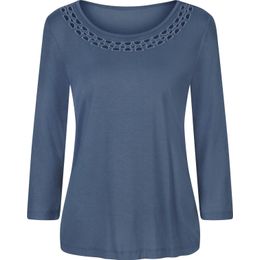 CR&Eacute;ATION L Damen 3/4-Arm-Shirt mit Lochmuster rauchblau Gr&ouml;&szlig;e 38