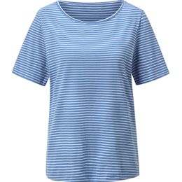 CR&Eacute;ATION L Damen Ringelshirt mit kurzen &Auml;rmeln mittelblau-ecru-geringelt Gr&ouml;&szlig;e 40