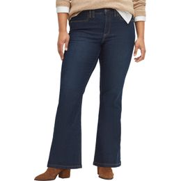 sheego Damen Bootcut-Jeans mit Kontrastn&auml;hten dark blue denim Gr&ouml;&szlig;e 40