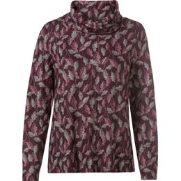 CR&Eacute;ATION L Damen Print-Shirt mit halsfernem Rollkragen burgund-sesam-bedruckt Gr&ouml;&szlig;e 38