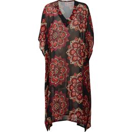 feel good Damen Kaftan mit V-Ausschnitt schwarz-rot-bedruckt Gr&ouml;&szlig;e 36-40