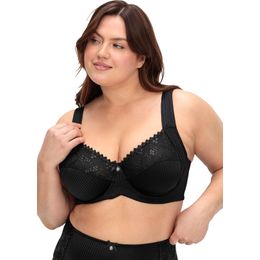sheego Damen Minimizer-BH mit B&uuml;gel mit floraler Spitze und tonigen Streifen schwarz Gr&ouml;&szlig;e 90E