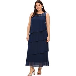 sheego Damen Abendkleid in Lagen-Optik, aus Chiffon marine Gr&ouml;&szlig;e 56