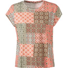 CR&Eacute;ATION L Damen Rundhalsshirt in Patch-Optik papaya-khaki-bedruckt Gr&ouml;&szlig;e 36