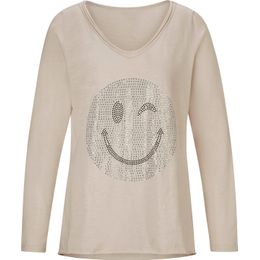 Heine Damen Langarmshirt mit Schmucksteinchen sand Gr&ouml;&szlig;e 42