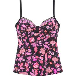 Lascana Damen B&uuml;gel-Tankini-Top schwarz-pink Gr&ouml;&szlig;e 38C