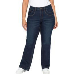 sheego Damen Bootcut-Jeans mit innen regulierbarer Bundweite dark blue denim Gr&ouml;&szlig;e 96