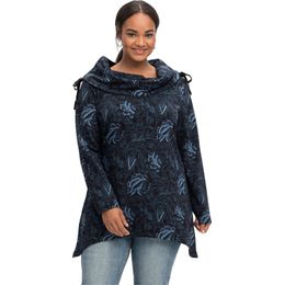 sheego by Joe Browns Damen Sweatshirt mit weitem Schalkragen schwarz-bedruckt Gr&ouml;&szlig;e 48/50