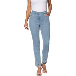 CR&Eacute;ATION L Damen 5-Pocket-Jeans mit goldfarbenen Kn&ouml;pfen blue-bleached Gr&ouml;&szlig;e 19