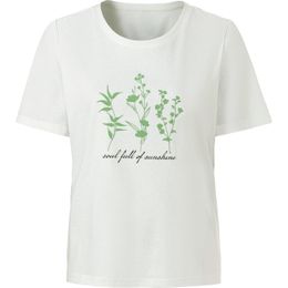 CR&Eacute;ATION L Damen Kurzarmshirt mit floralem Motiv ecru-apfel-bedruckt Gr&ouml;&szlig;e 40