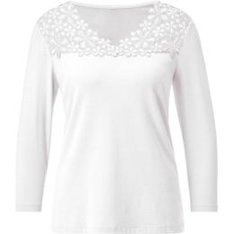 CR&Eacute;ATION L Damen V-Shirt mit Bl&uuml;tenspitze ecru Gr&ouml;&szlig;e 36