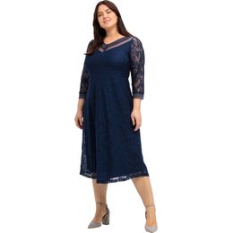 sheego Damen Abendkleid aus floraler Spitze marine Gr&ouml;&szlig;e 42