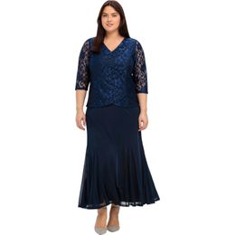 sheego Damen Abendkleid mit Spitze und Mesh marine Gr&ouml;&szlig;e 44