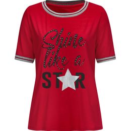 CR&Eacute;ATION L Damen Kurzarmshirt mit Glitzerb&uuml;ndchen rot-schwarz Gr&ouml;&szlig;e 40