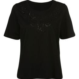 CR&Eacute;ATION L Damen Kurzarmshirt mit Ornament-Stickerei schwarz Gr&ouml;&szlig;e 38
