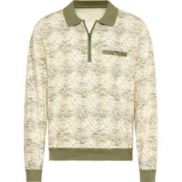 Marco Donati Herren Langarm-Poloshirt khaki-bedruckt Gr&ouml;&szlig;e 44/46