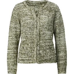 CR&Eacute;ATION L Damen Strickjacke mit Hakenverschluss ecru-khaki-gemustert Gr&ouml;&szlig;e 36