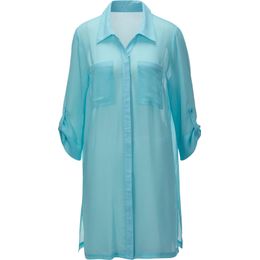 feel good Damen Strandbluse mit krempelbaren 3/4-&Auml;rmeln aquamarine Gr&ouml;&szlig;e 36/38