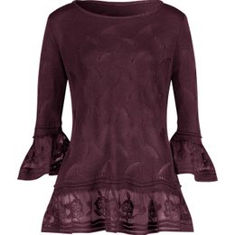 CR&Eacute;ATION L Damen Longpullover mit Spitzenbesatz burgund Gr&ouml;&szlig;e 40
