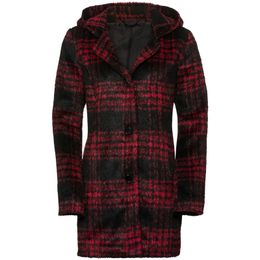 WITT Damen Outdoorjacke in schmeichelnder Longform, schwarz-rot-kariert, Gr&ouml;&szlig;e 42