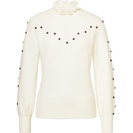CREATION L PREMIUM Damen Stehkragenpullover mit Zierperlen ecru Gr&ouml;&szlig;e 38