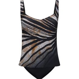 CR&Eacute;ATION L Damen Tankini mit einfarbiger Hose schwarz-braun-bedruckt Gr&ouml;&szlig;e 38C