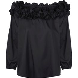 Heine Damen Carmenbluse mit 3D-Blumen am Ausschnitt schwarz Gr&ouml;&szlig;e 36