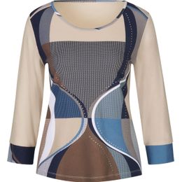 CR&Eacute;ATION L Damen 3/4-Arm-Shirt mit Glitzersteinchen marine-mittelblau-bedruckt Gr&ouml;&szlig;e 40