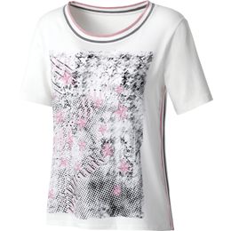 CR&Eacute;ATION L Damen Kurzarmshirt vorne in Blusen-Qualit&auml;t wollwei&szlig;-ros&eacute;-bedruckt Gr&ouml;&szlig;e 40