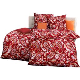 w&auml;schepur unisex Bettw&auml;sche rot-ecru-bedruckt Gr&ouml;&szlig;e 80x80/135x200 cm