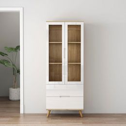 OTTO home Highboard &raquo;Lund&laquo; mit gl&auml;nzenden Fronten, Glast&uuml;ren, helles Holzdekor, Breite 70 cm ABS-Kunststoff, FSC -zertifizierter Holzwerkstoff, MDF, 