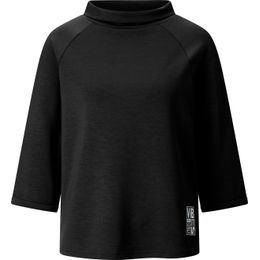 Damen 3/4-Arm-Shirt mit halsfernem Rollkragen schwarz, Gr&ouml;&szlig;e 40